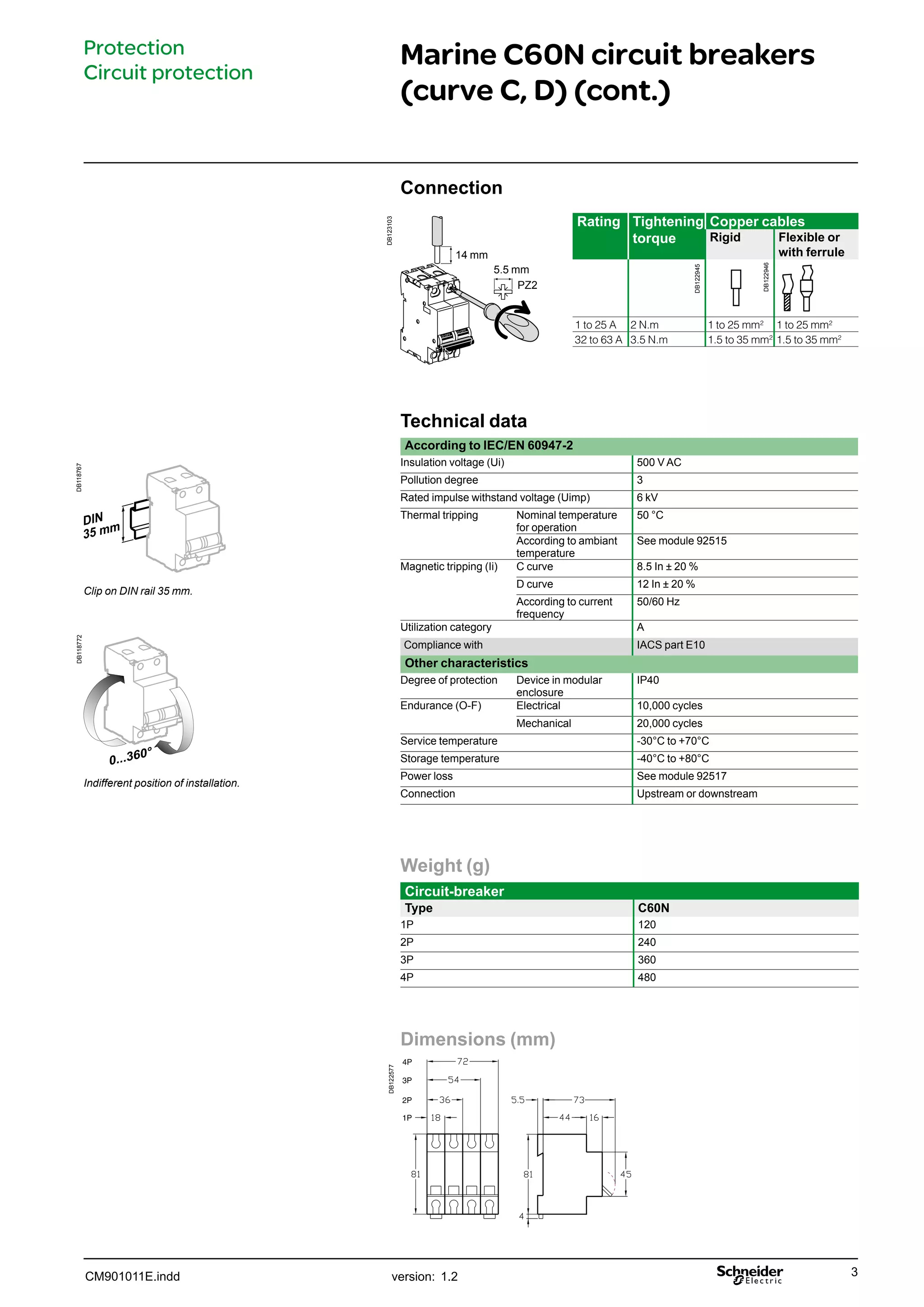 Thông số kĩ thuật schneider MCB C60 N | PDF