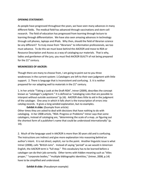 Cataloging group presentation script | DOC