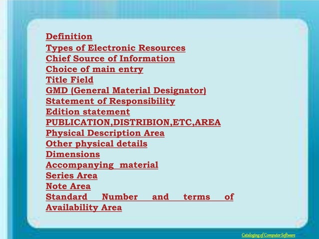 Cataloging of computer software | PPTX | Desktop Publishing | Computer Software and Applications