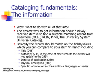 Cataloging basics | PPT