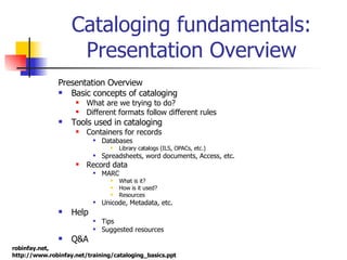 Cataloging basics | PPT