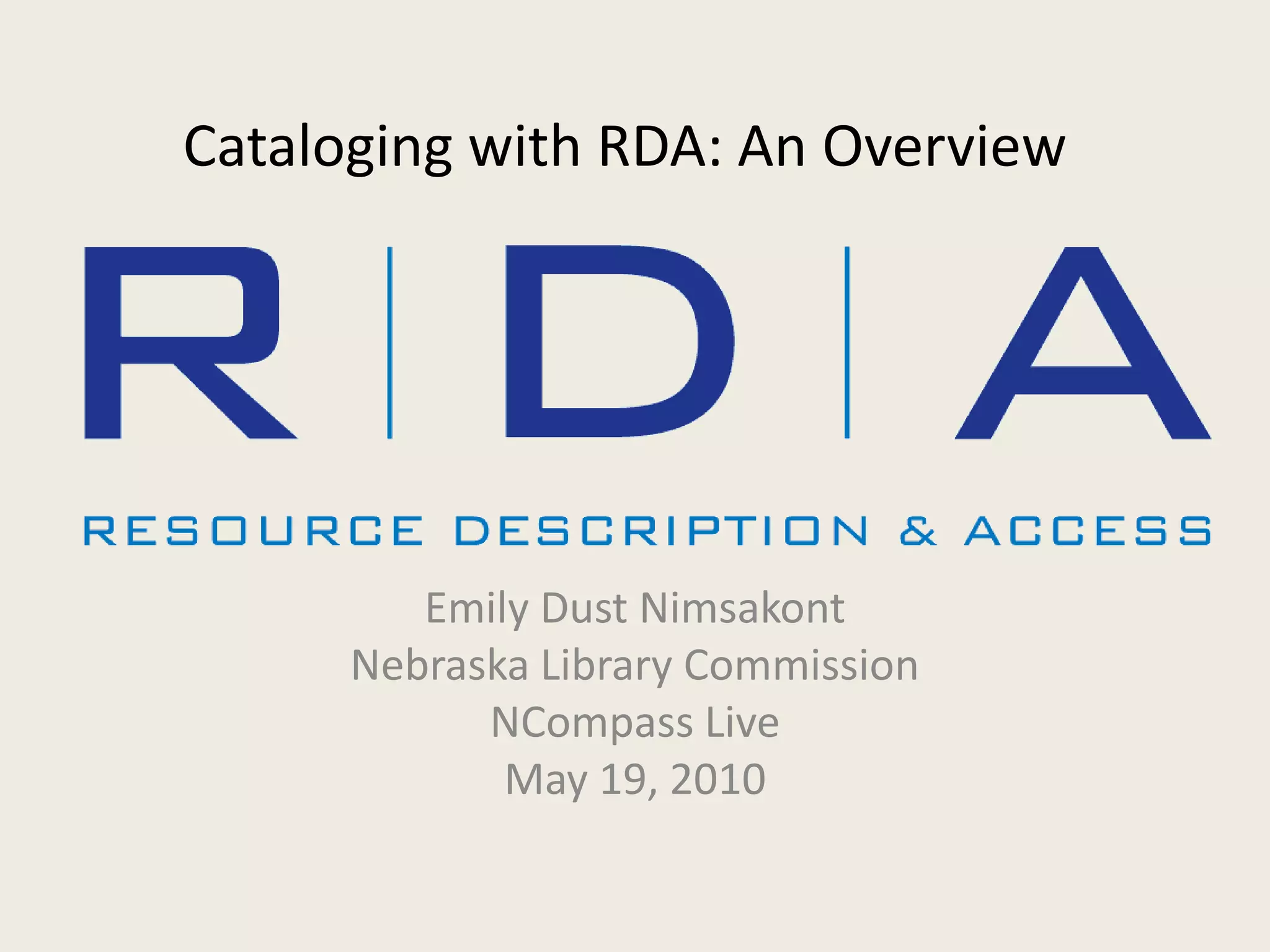 Cataloging with RDA: An Overview | PPTX