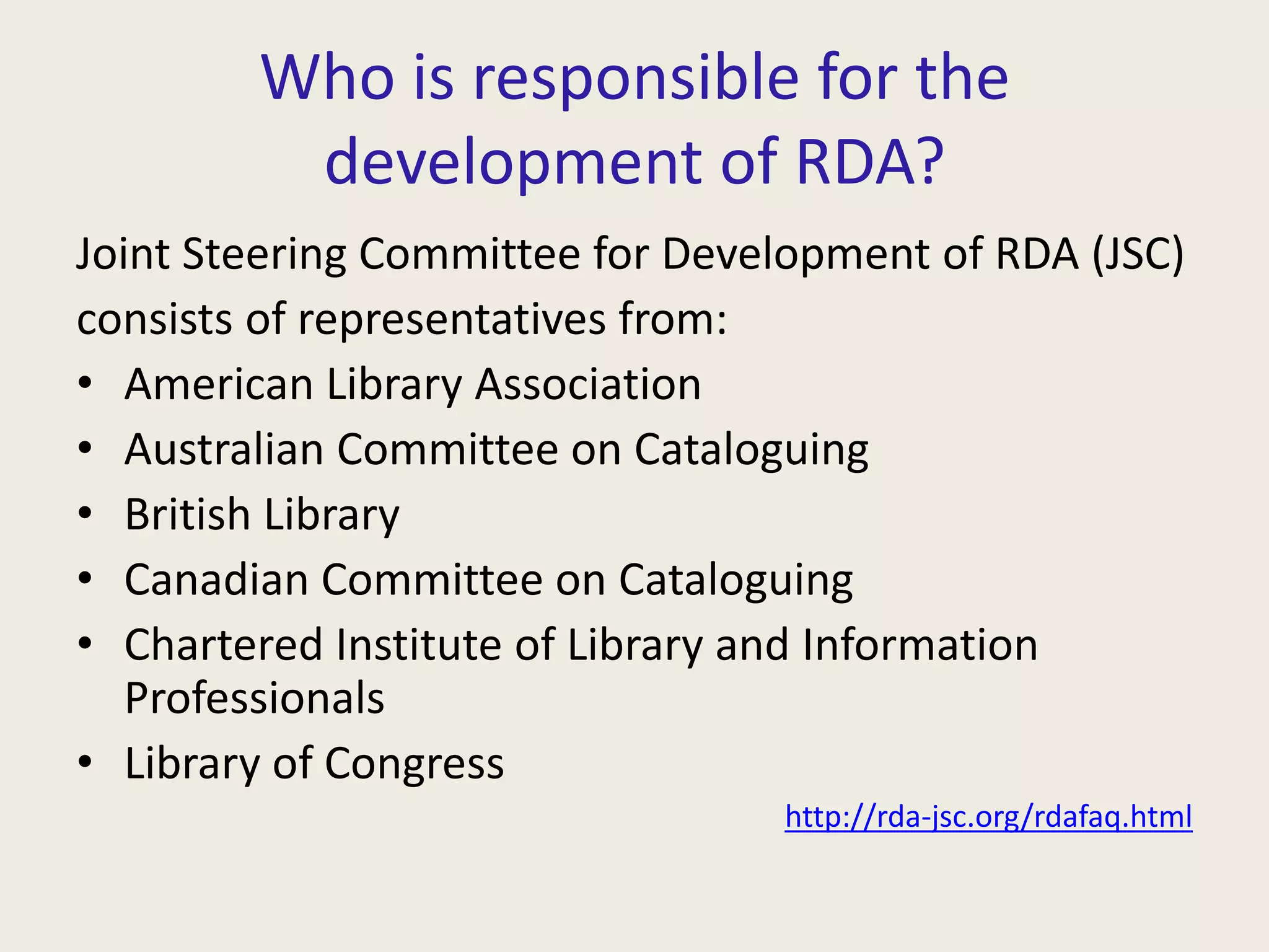 Cataloging with RDA: An Overview | PPTX