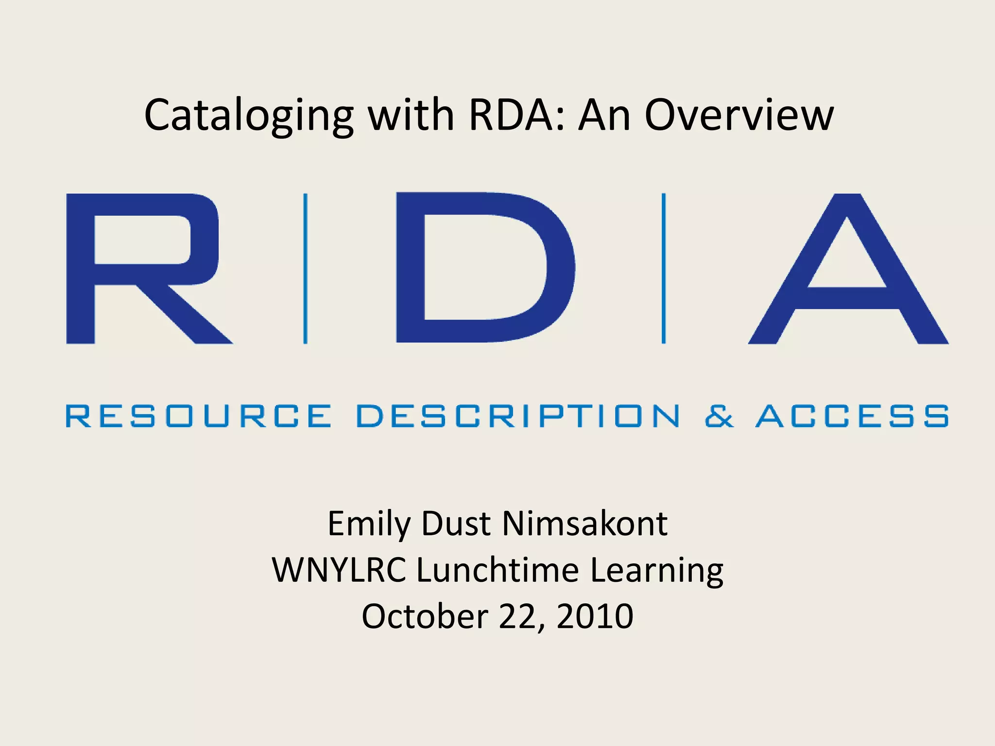 Cataloging with RDA - Western New York Library Resources Council | PPTX ...