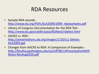 Cataloging with RDA - Western New York Library Resources Council | PPT