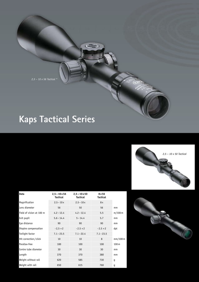 Catalog KAPS Rifle Scopes, Tactical Series | Optics Trade | 2010 | PDF