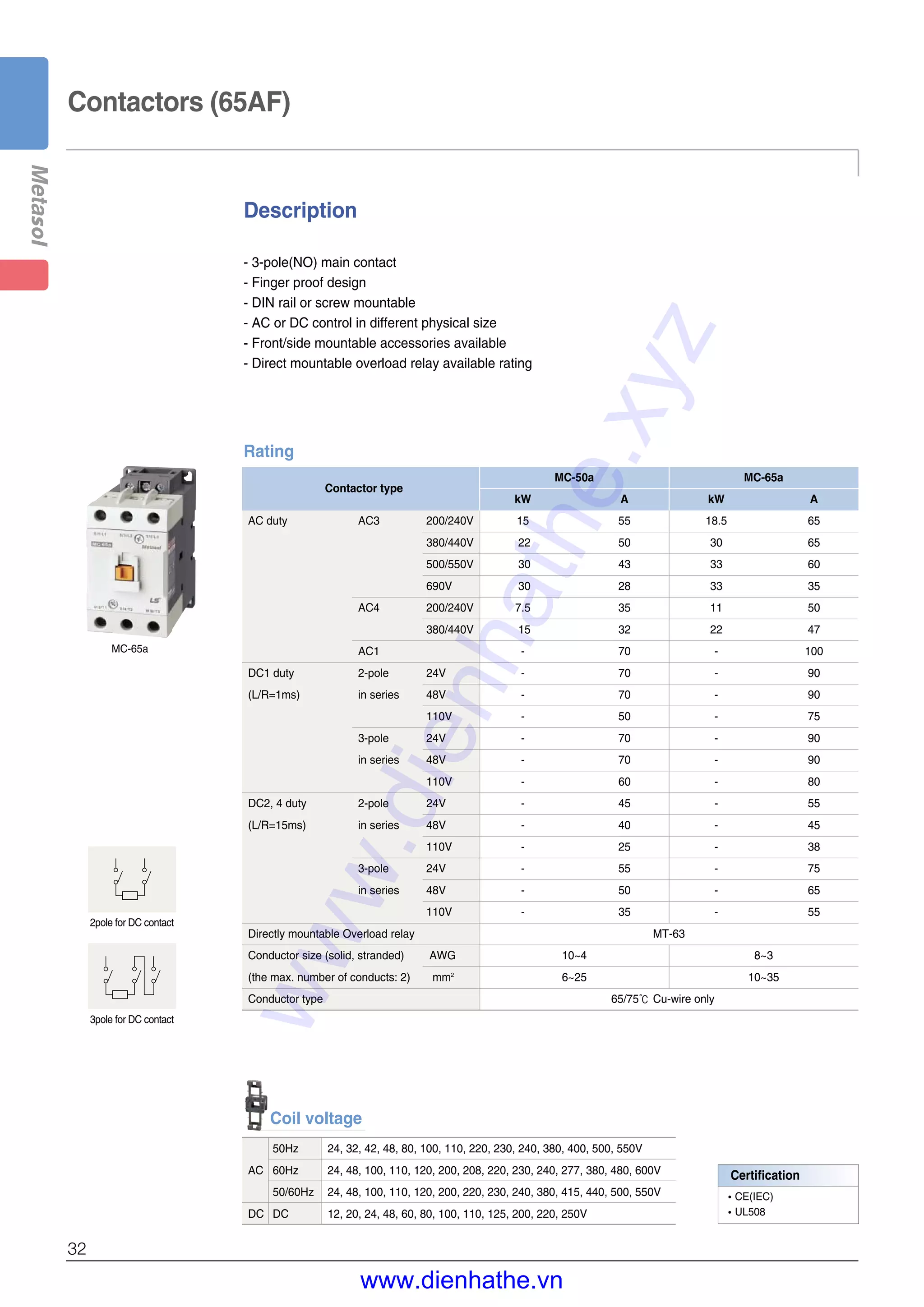 Catalog ls contactors and overload relays metasol mc | PDF
