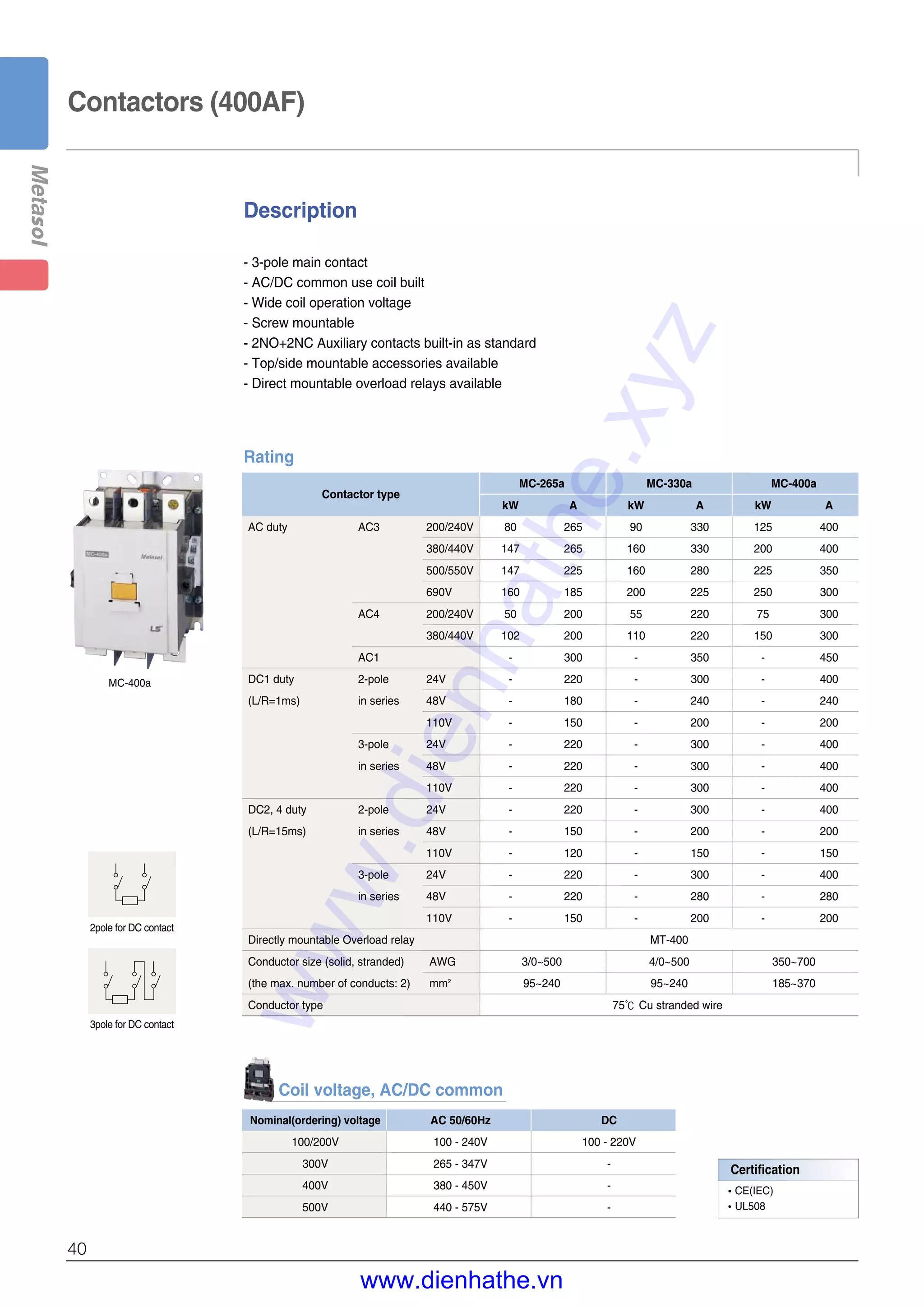 Catalog ls contactors and overload relays metasol mc | PDF