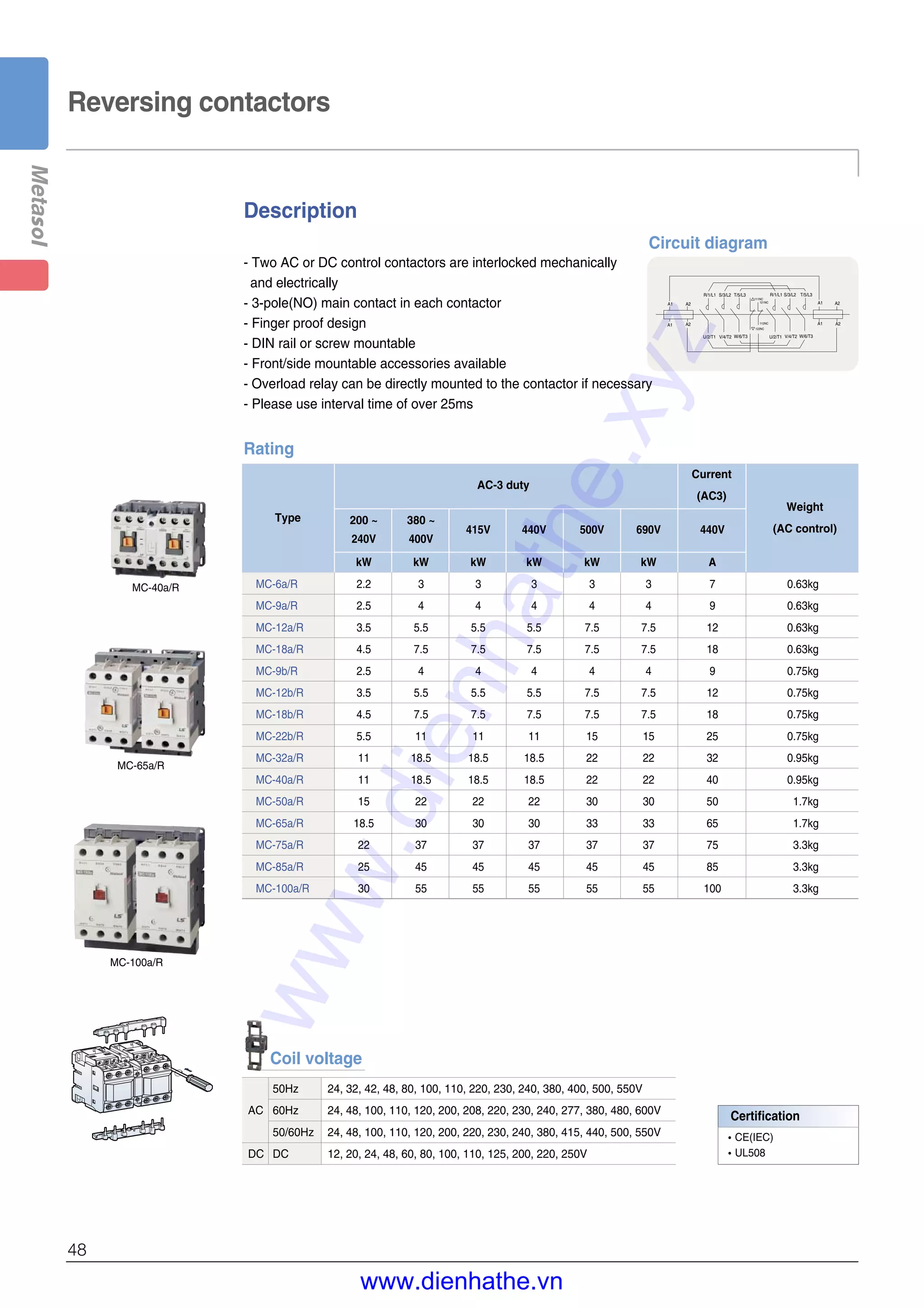 Catalog ls contactors and overload relays metasol mc | PDF
