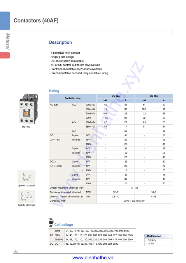 Catalog ls contactors and overload relays metasol mc | PDF