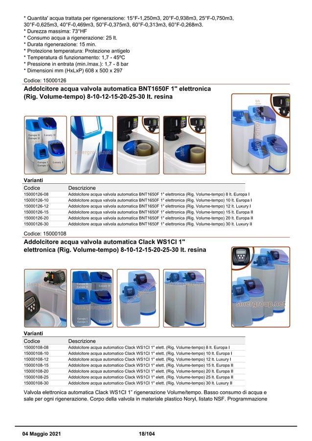 Addolcitori acqua catalogo | PDF