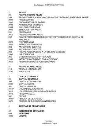 Catalogo de cuentas para inventarios perpetuos | PDF