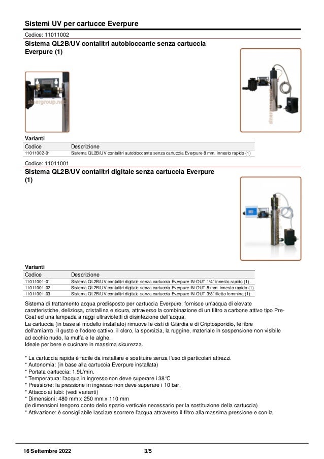 Sistemi UV per cartucce Everpure catalogo | PDF