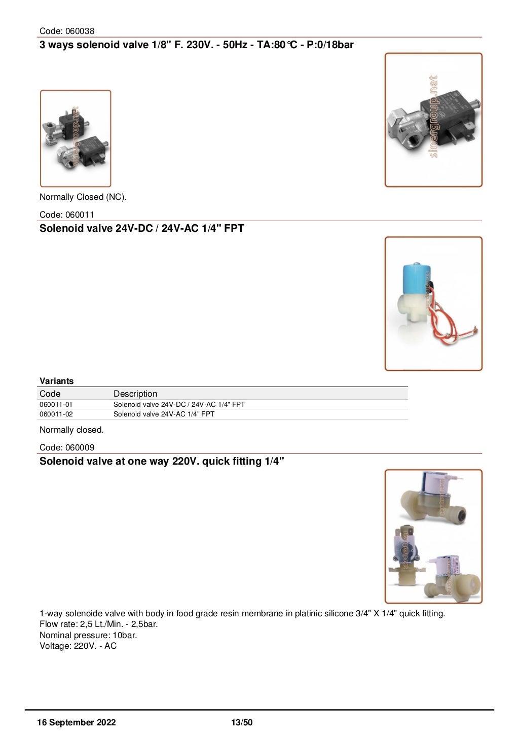 Reverse osmosis spare parts solenoid valves sensors catalog | PDF