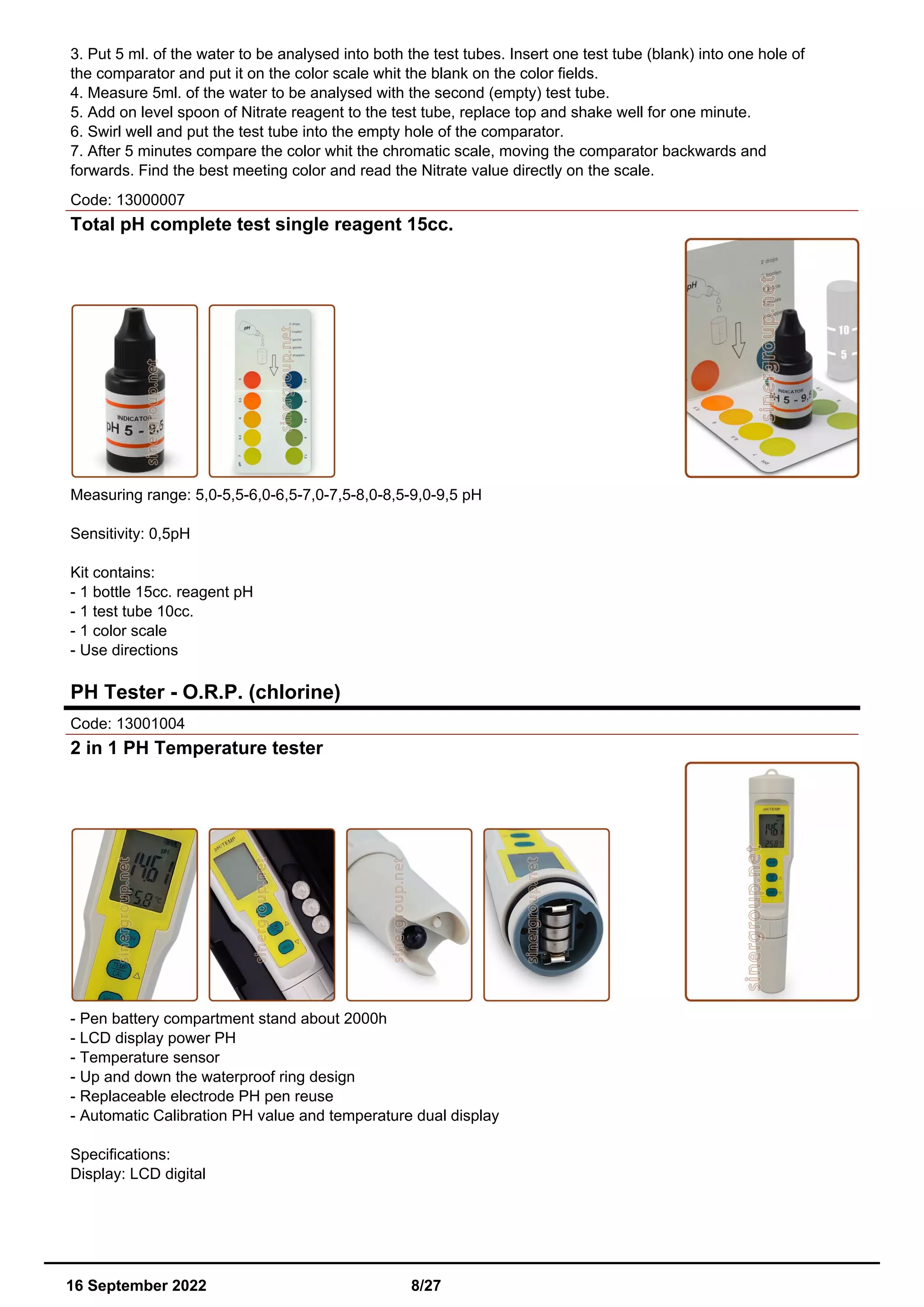Tester and rapid kit for analysis catalog | PDF