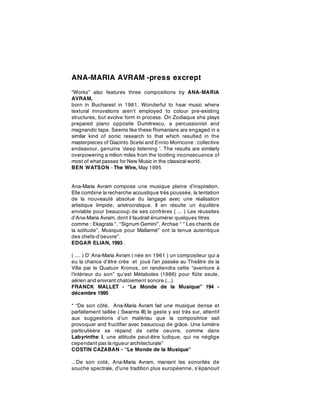 Ana-Maria AVRAM: Catalog of works | PDF