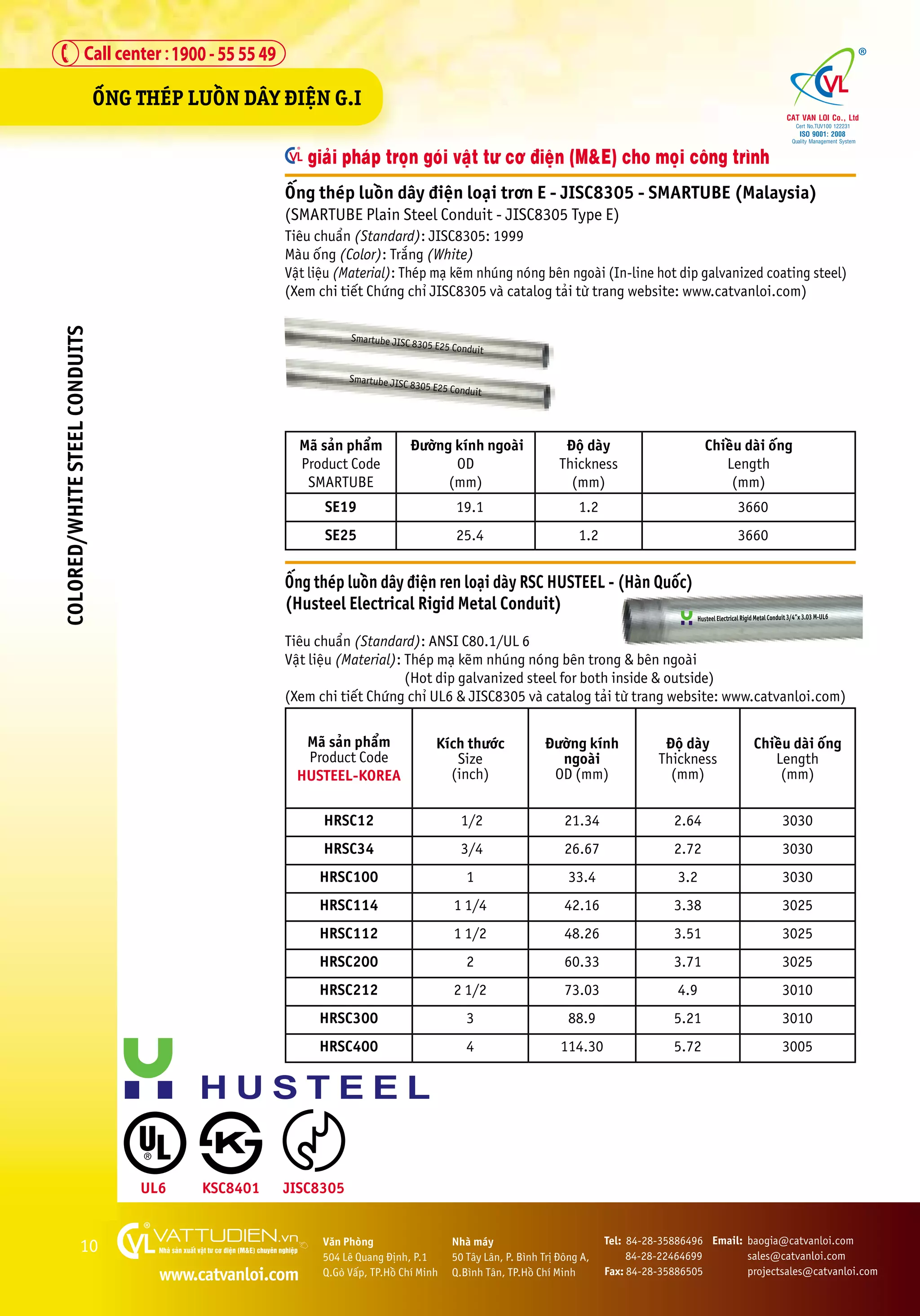Catalogue cat van loi steel gi conduit ong thep luon day dien steel ...