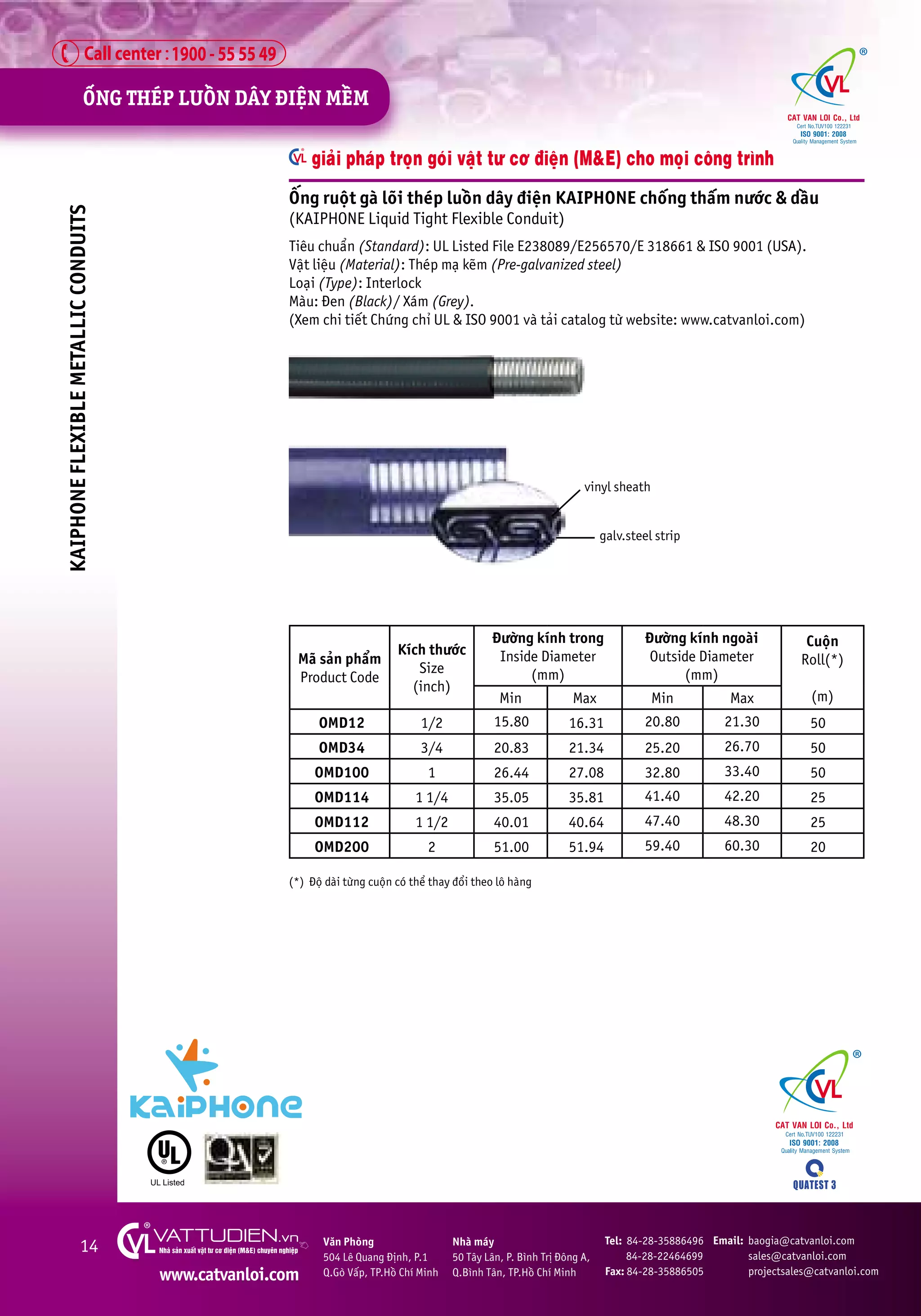 Catalogue cat van loi steel gi conduit ong thep luon day dien steel ...