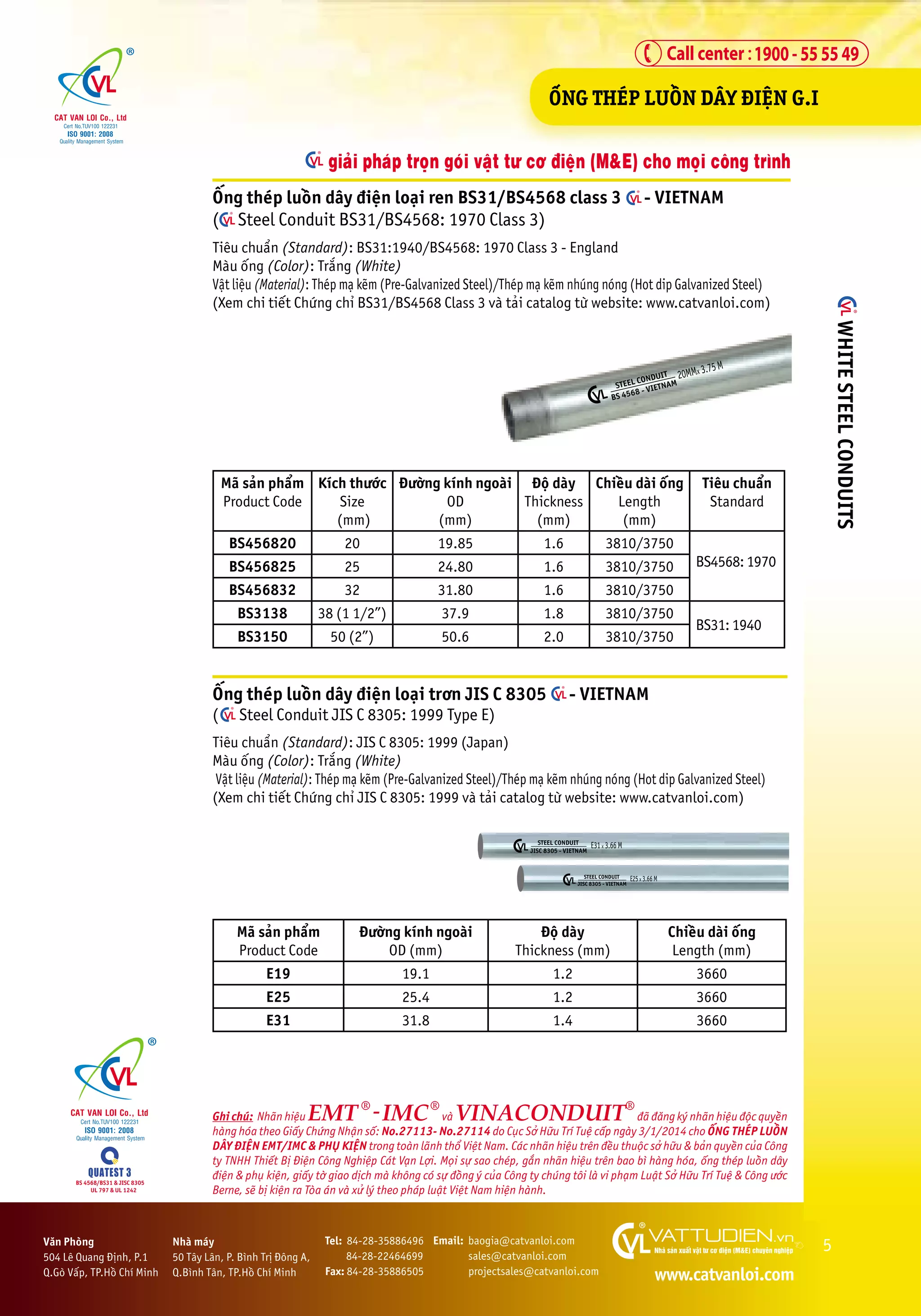 Catalogue cat van loi steel gi conduit ong thep luon day dien steel ...