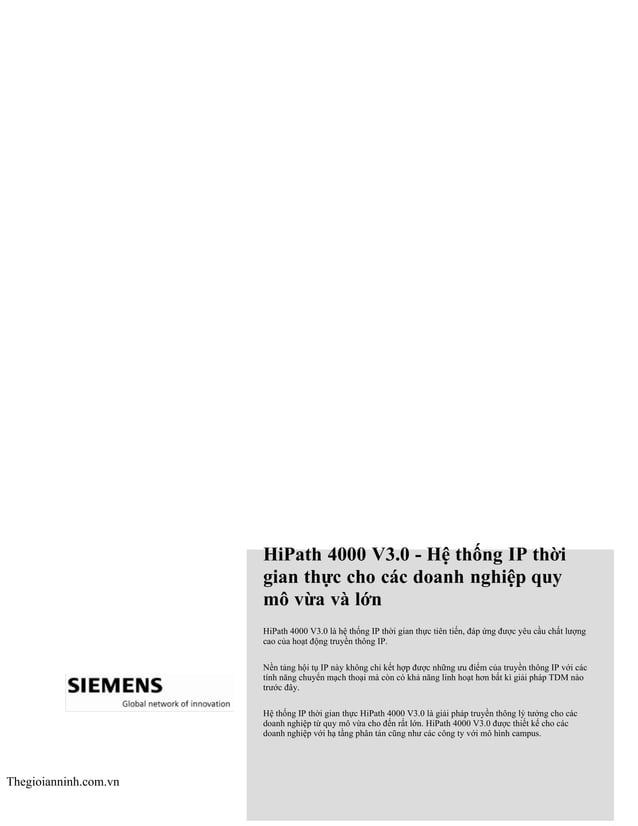 Catalogue gioi thiệu tong dai dien thoai siemens hipath 4000 | PDF
