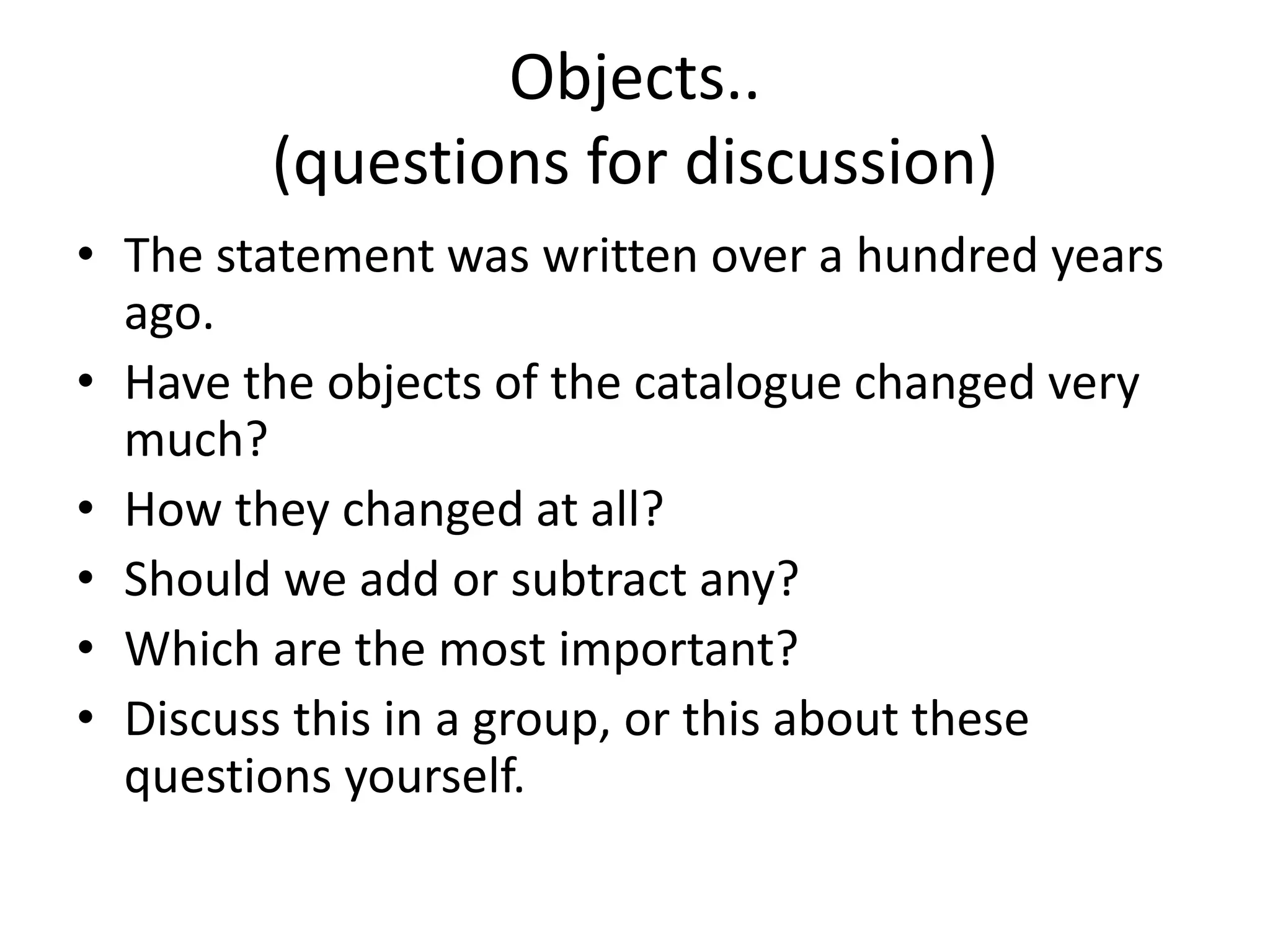 Catalogue Objective Purpose Functions Pptx