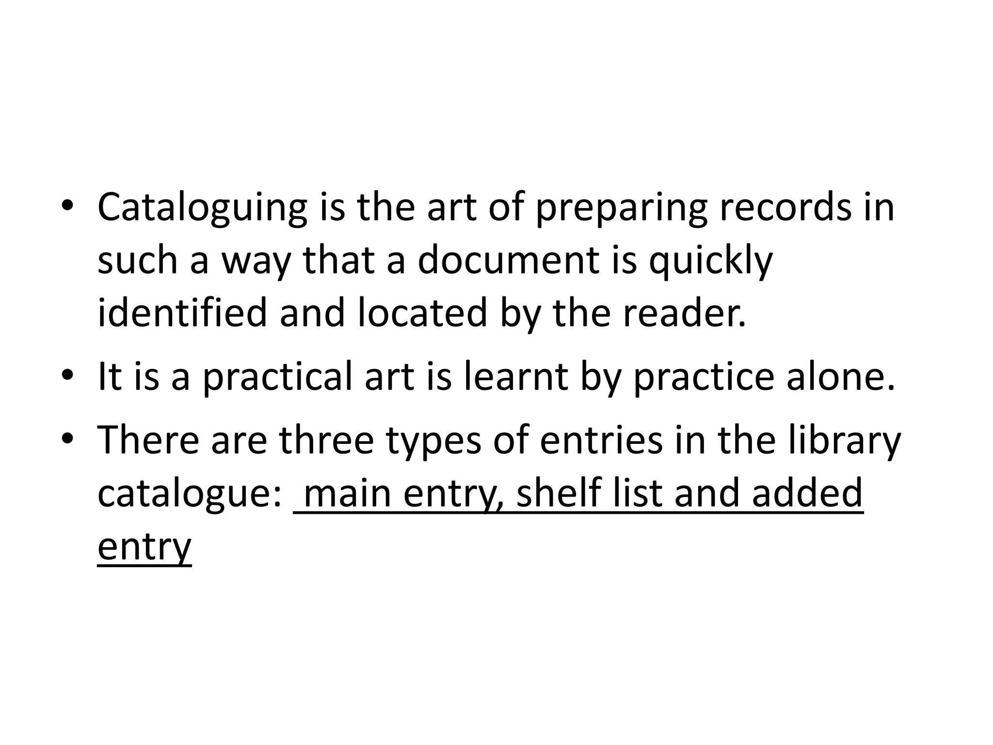 Catalogue objective, purpose, functions | PPTX