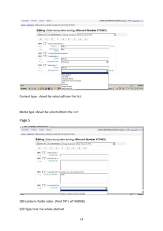 Cataloguing of Books in Koha ILMS FAO user’s guide | DOCX