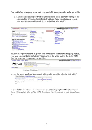 Cataloguing of Books in Koha ILMS FAO user’s guide | DOCX