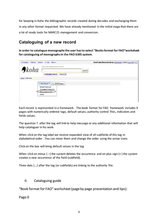 Cataloguing of Books in Koha ILMS FAO user’s guide | DOCX