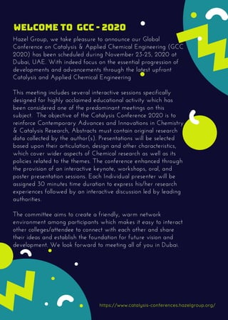Global Conference on Catalysis & Applied Chemical Engineering (GCC 2020 ...