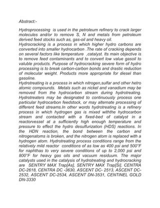 Catalysis in hydtotreating and hydrocracking | DOCX