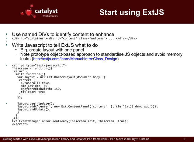 Getting started with Catalyst and extjs | PPT