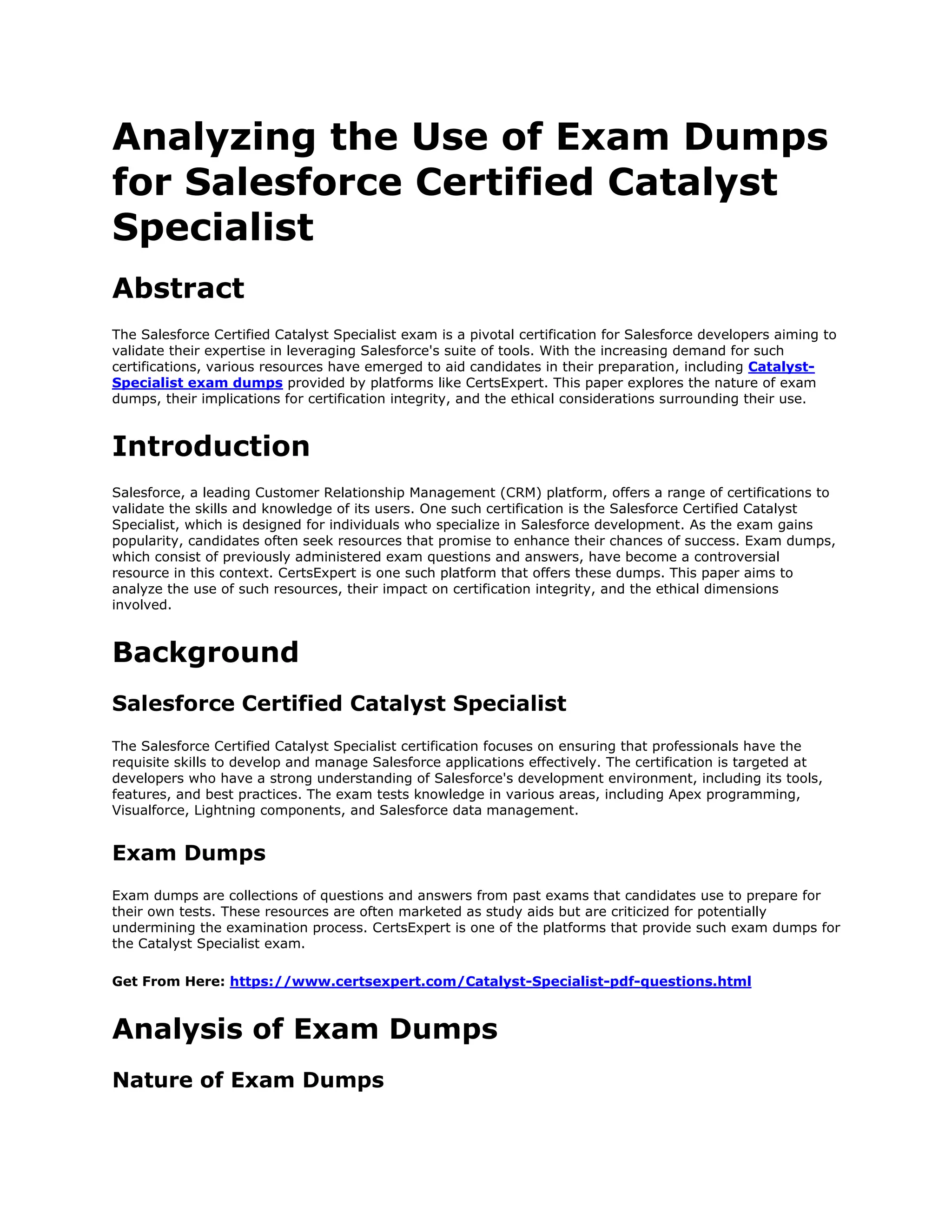 Study Material: Catalyst Specialist Exam | PDF