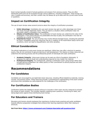 Study Material: Catalyst Specialist Exam | PDF