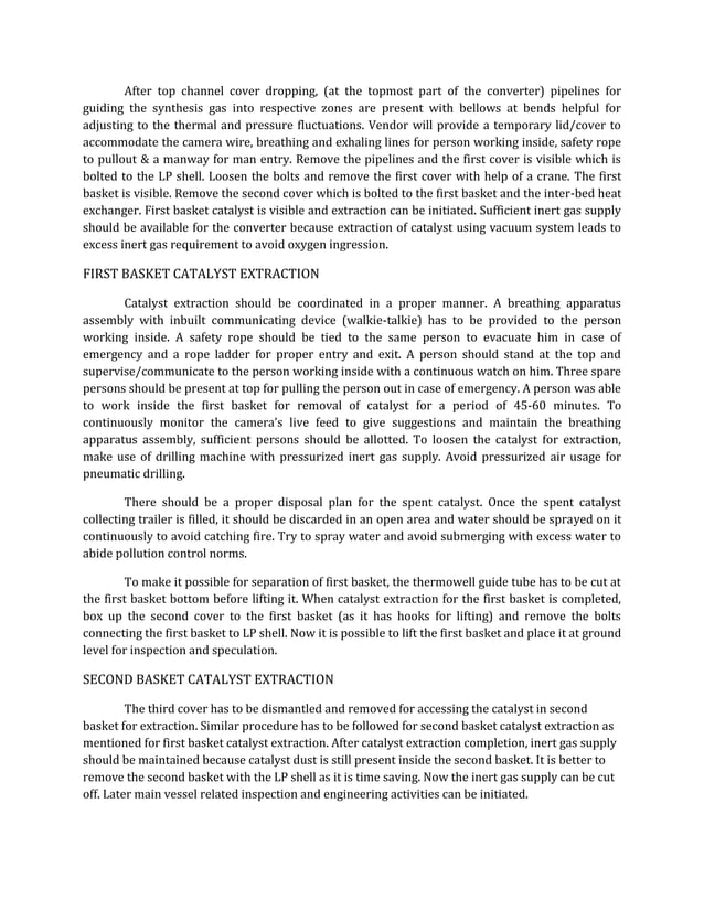 Catalyst unloading details | PDF | Chemistry | Science