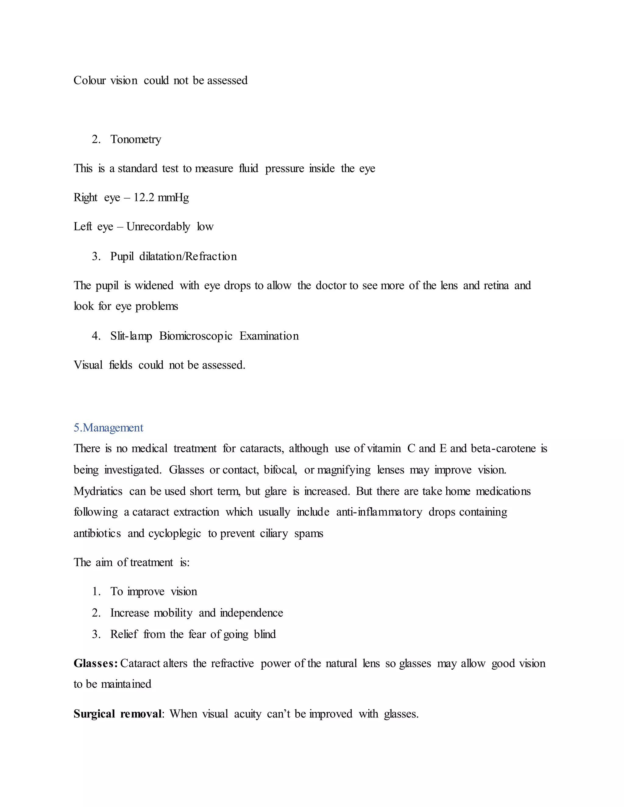 CATARACT CASE PRESENTATION(CASE STUDY) | DOCX