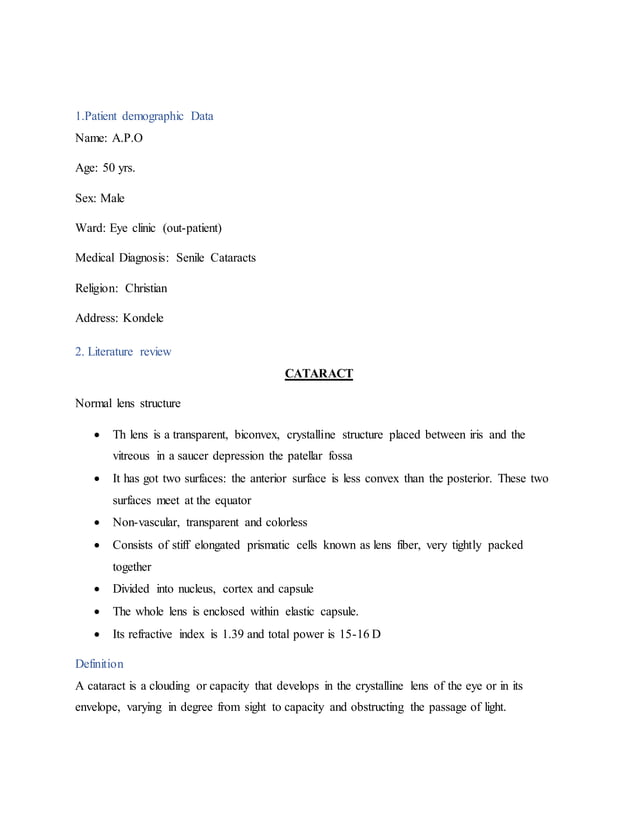 CATARACT CASE PRESENTATION(CASE STUDY) | DOCX