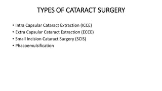 Cataract surgery types and per, early post op and late post op ...