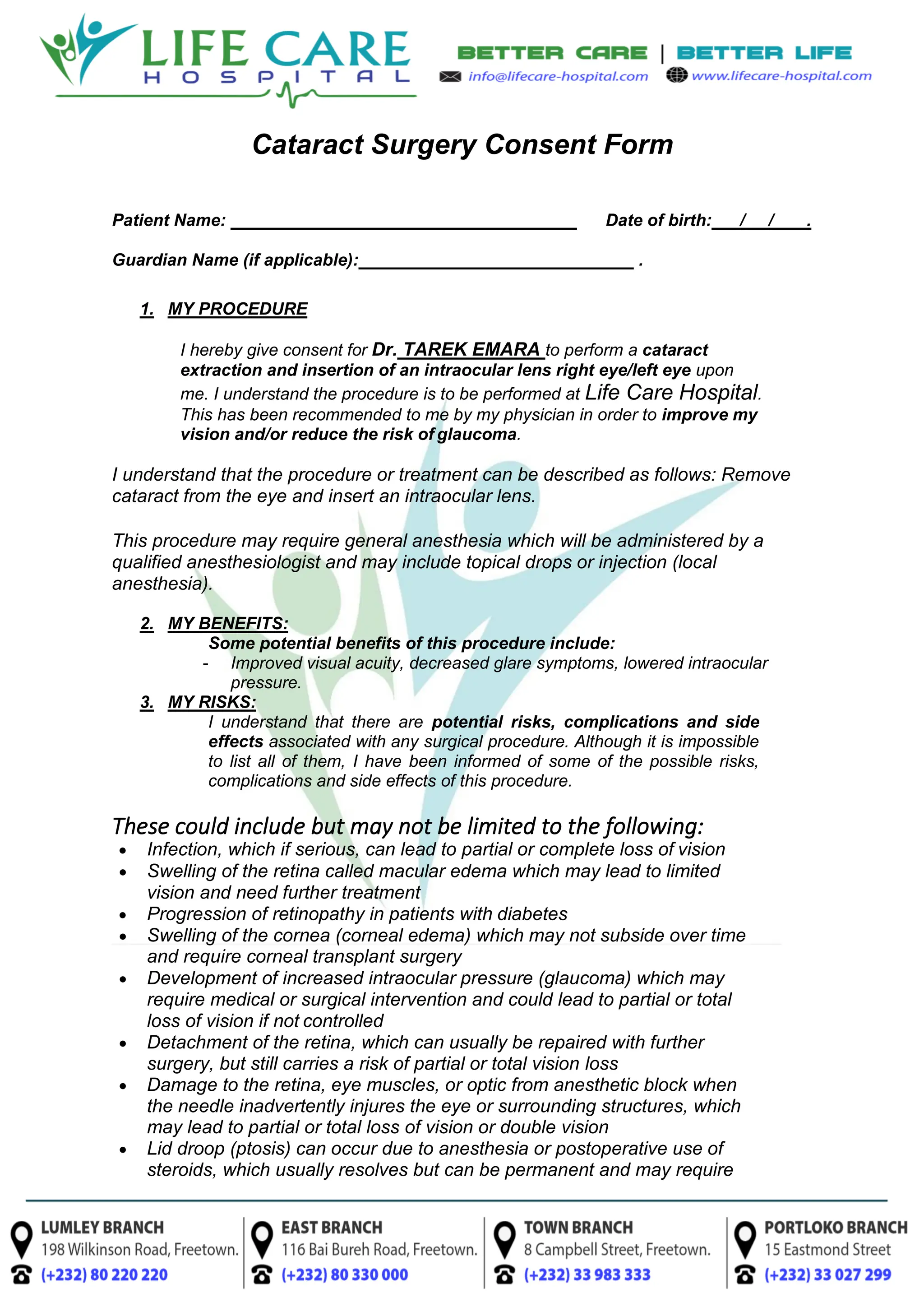 cataract consent form.pdf | Eye and Vision Conditions | Diseases and ...