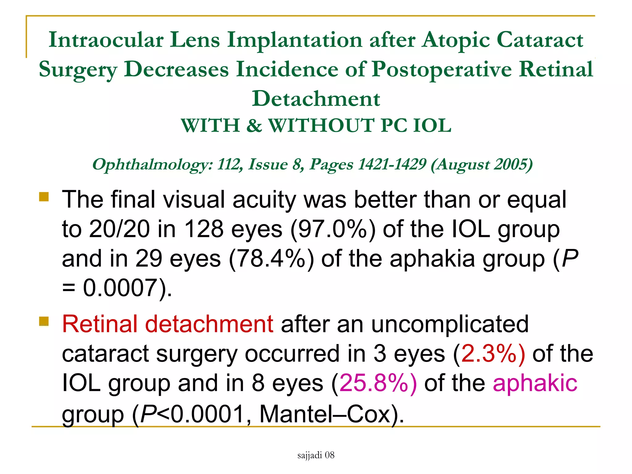 What Happens to the Eye after uncomplicated Cataract Surgery? | PPT