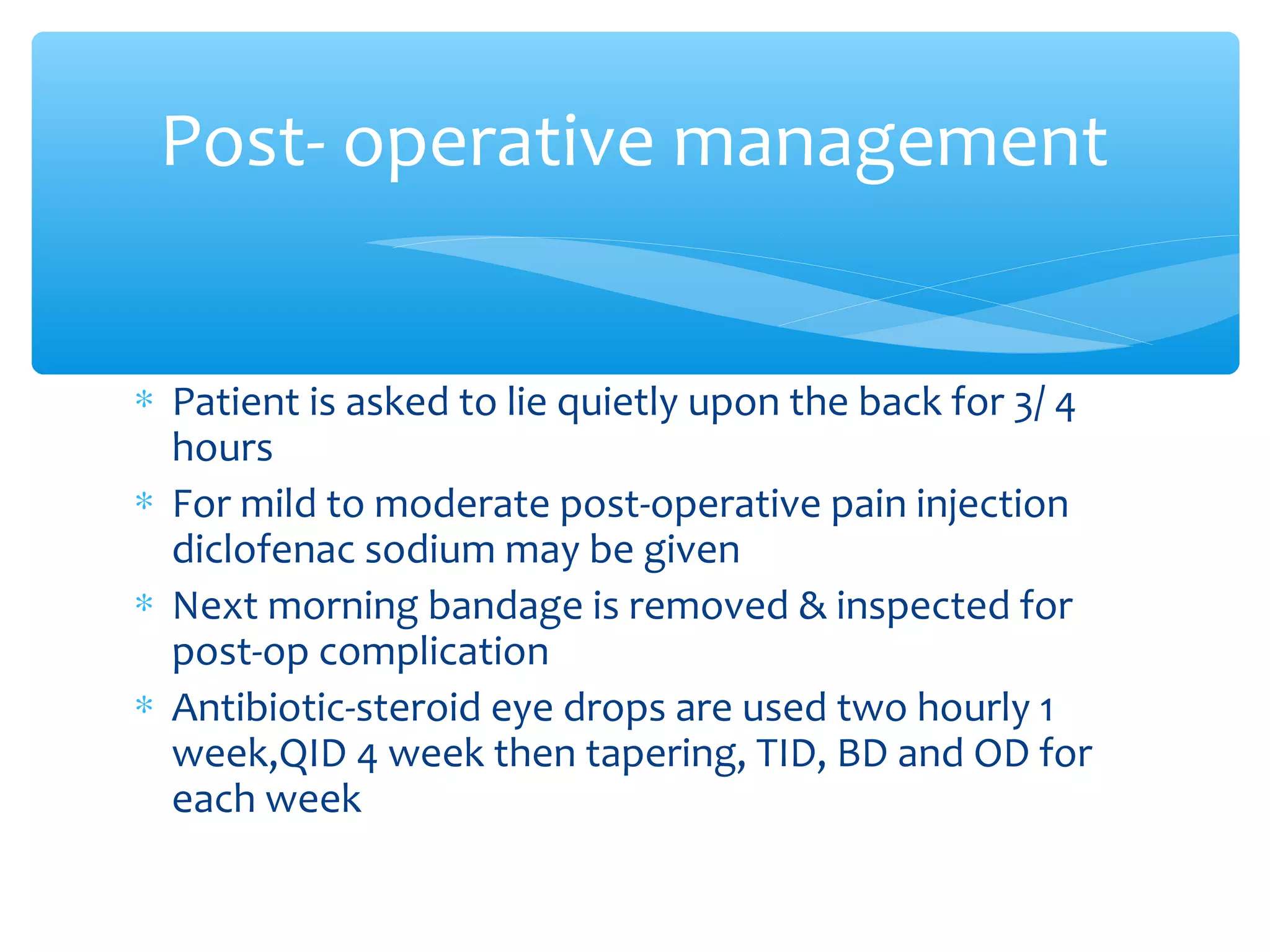 pre and post-operative management of cataract surgery | PPT