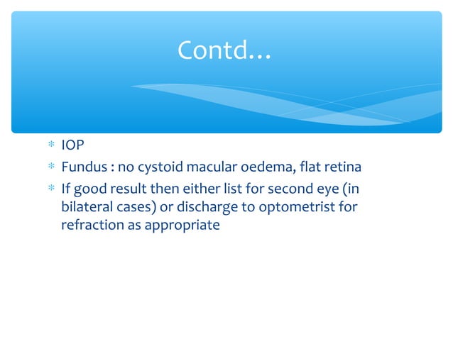 pre and post-operative management of cataract surgery | PPT | Eye and ...