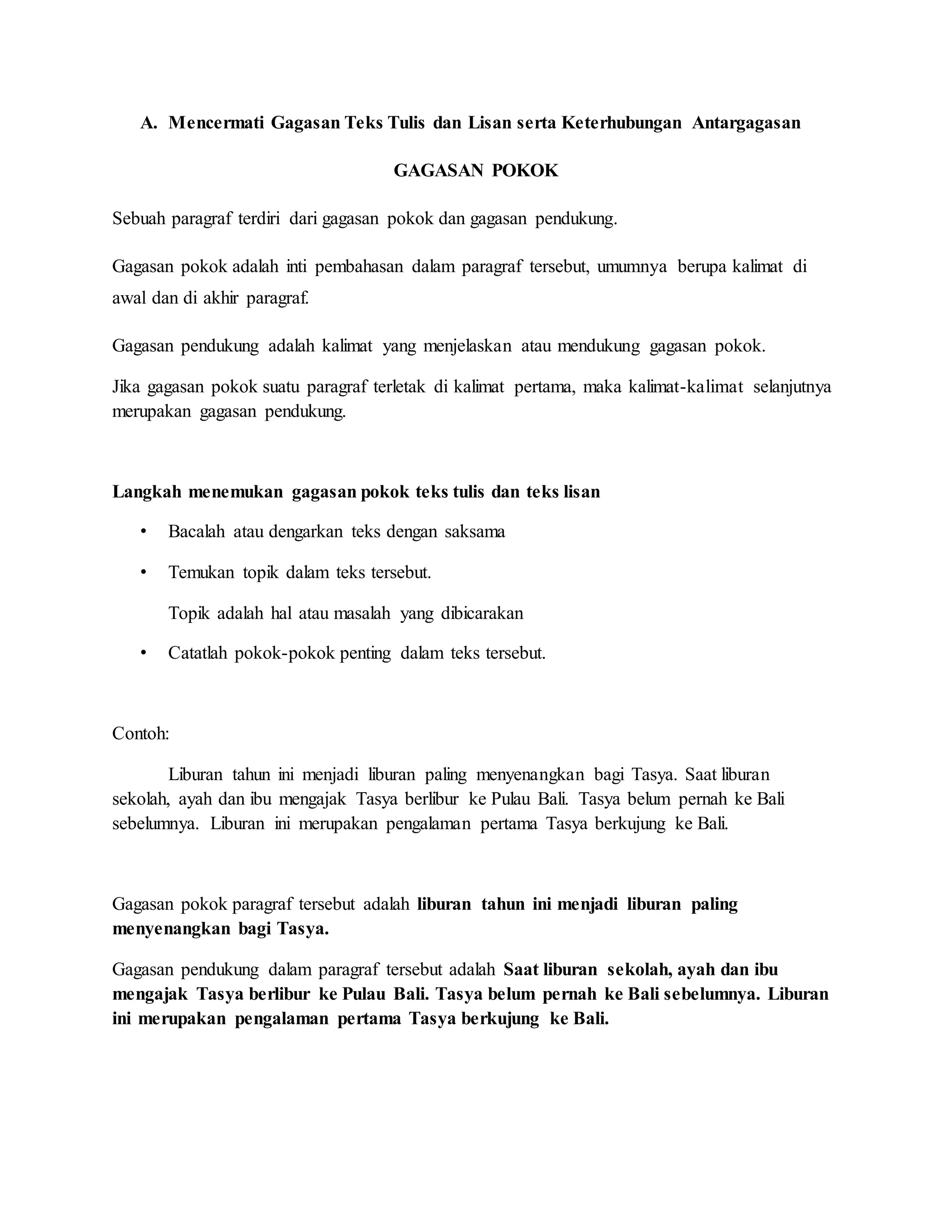 Catatan gagasan pokok sd 4 | DOCX