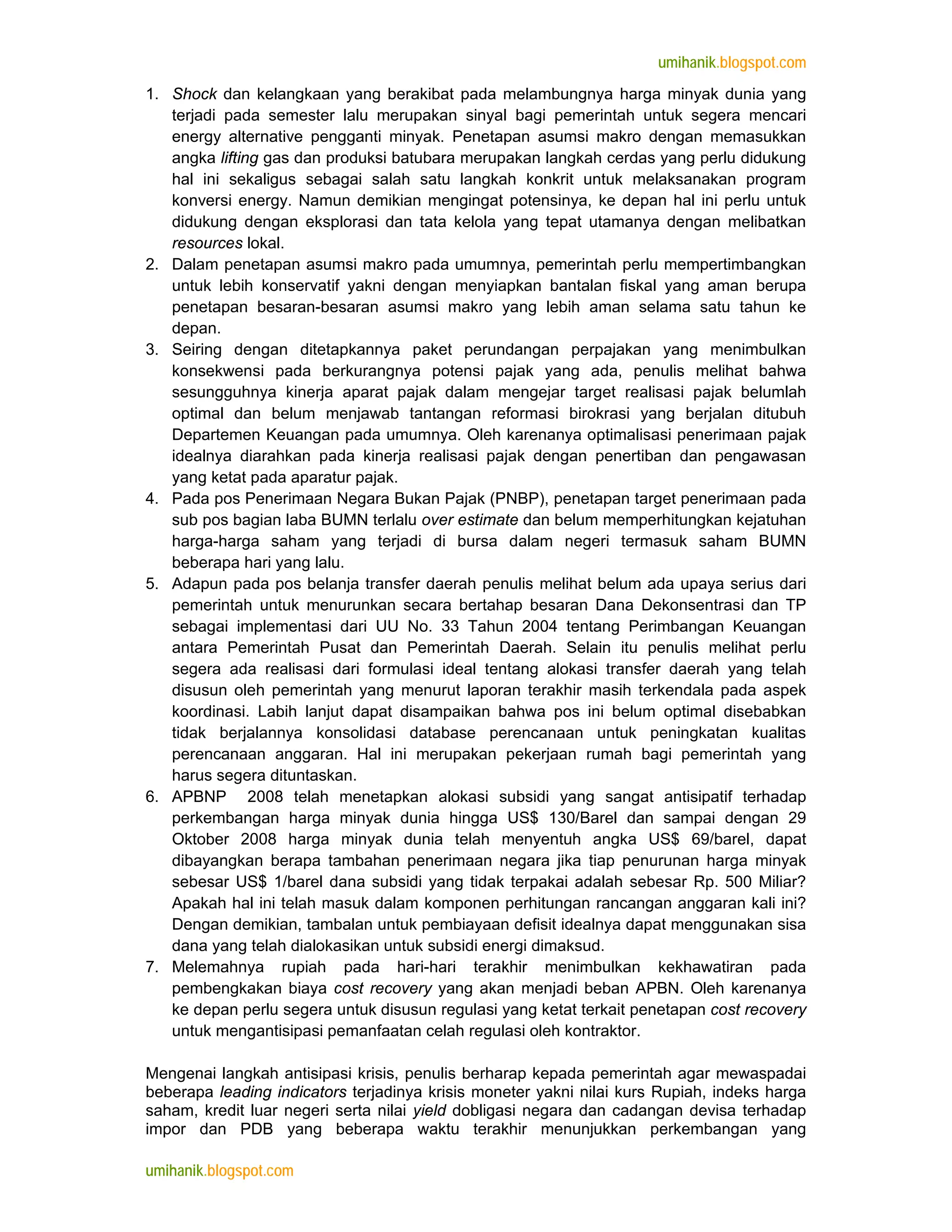 Catatan kritis proses pembahasan ruu apbn 2009 umi hanik | PDF