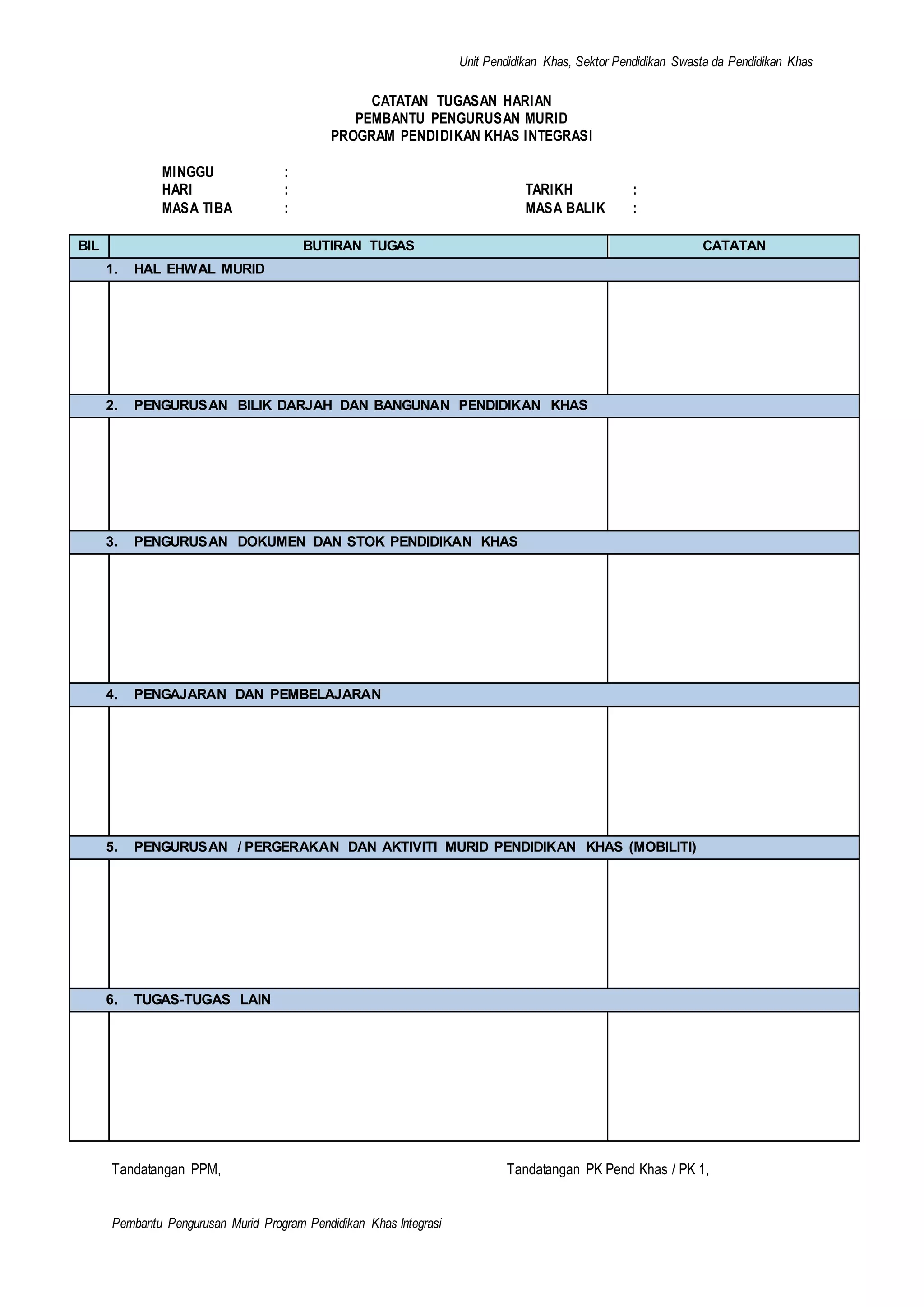 CATATAN TUGASAN HARIAN PPM PPKI - 2017 | DOCX