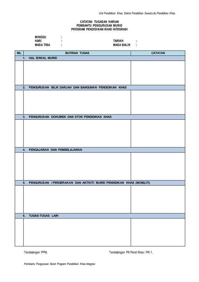 CATATAN TUGASAN HARIAN PPM PPKI - 2017 | DOCX