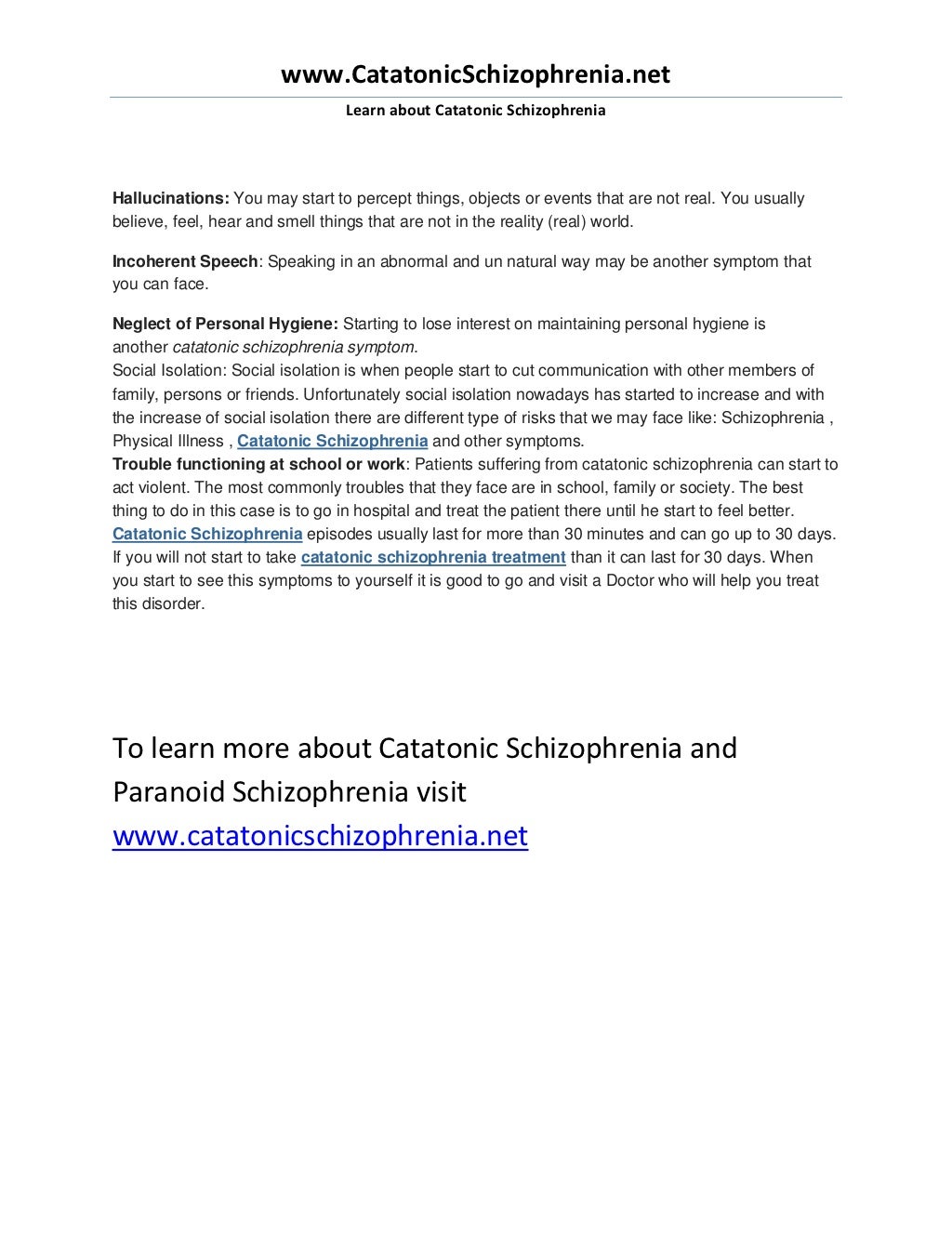 Catatonic Schizophrenia Symptoms