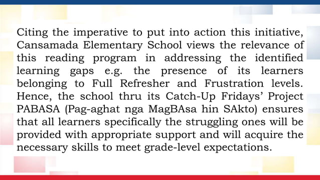 CATCH-UP-FRIDAYS-PROGRAM-IMPLEMENTATION-PLAN.pptx | Education industry ...