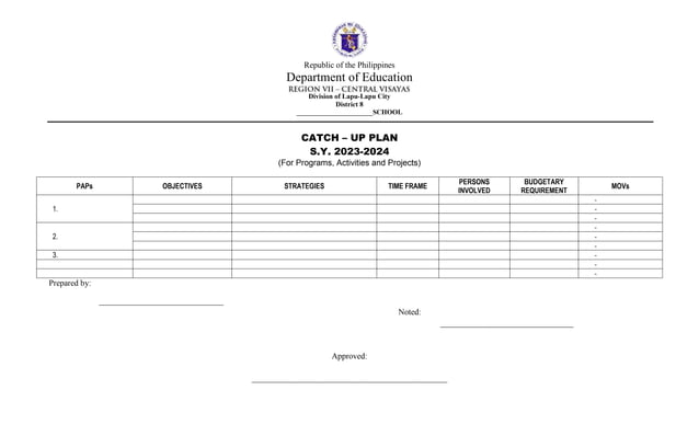 Sample Catch Up Friday Plan For Projects | DOCX