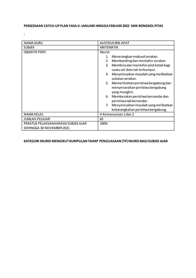 Catch up plan | DOCX
